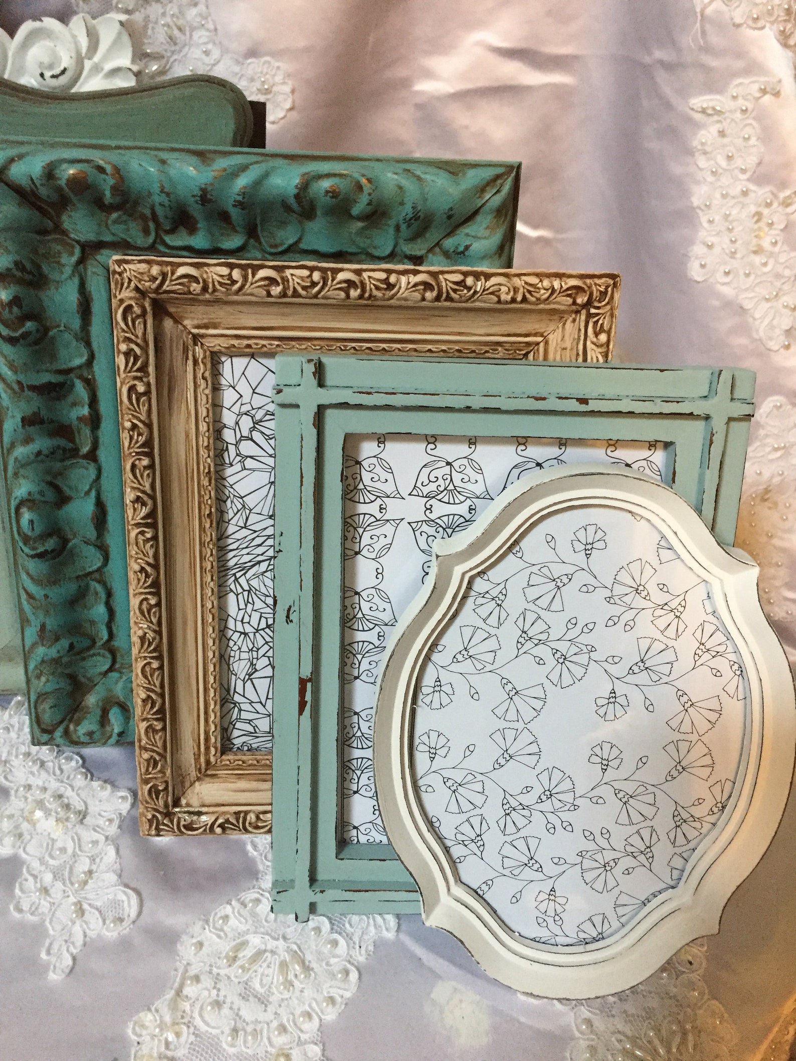 Picture Frame Set Ornate Mix Hand Painted Distressed Shabby Chic ...
