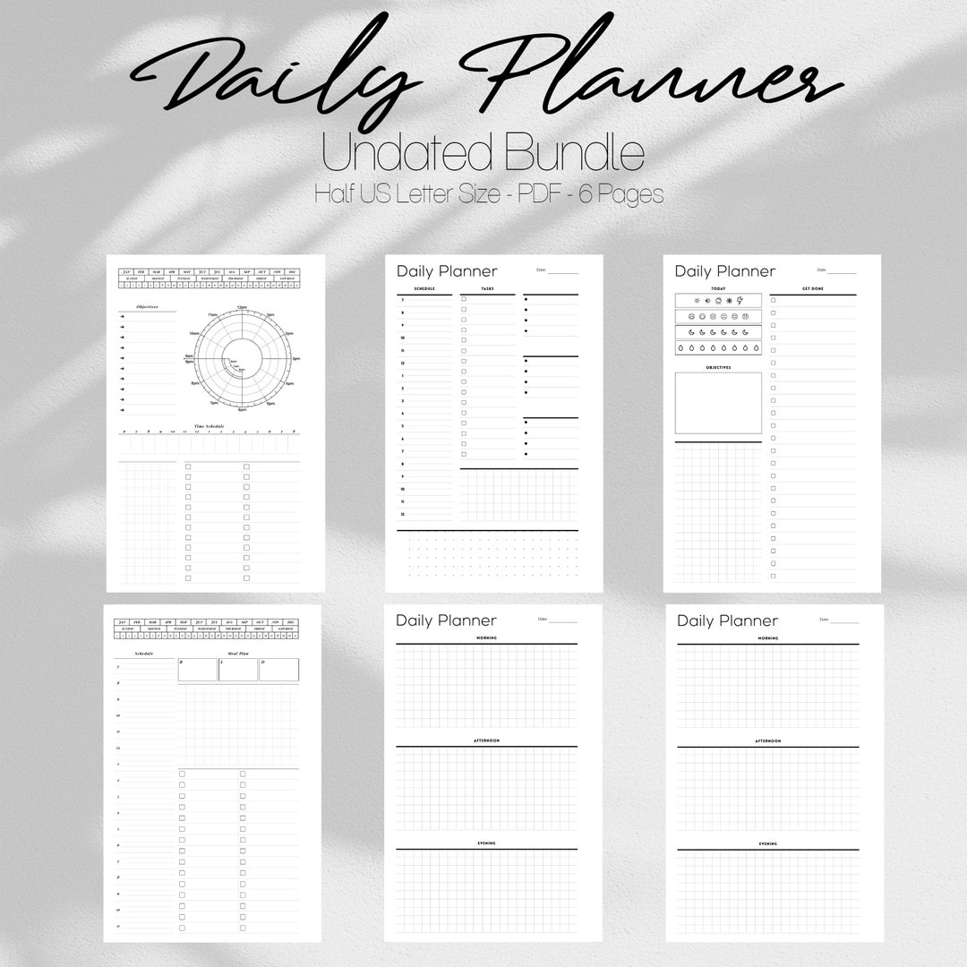 Daily Undated Planner Pages Bundle - 6 PDF Pages - Half Letter Size - Etsy
