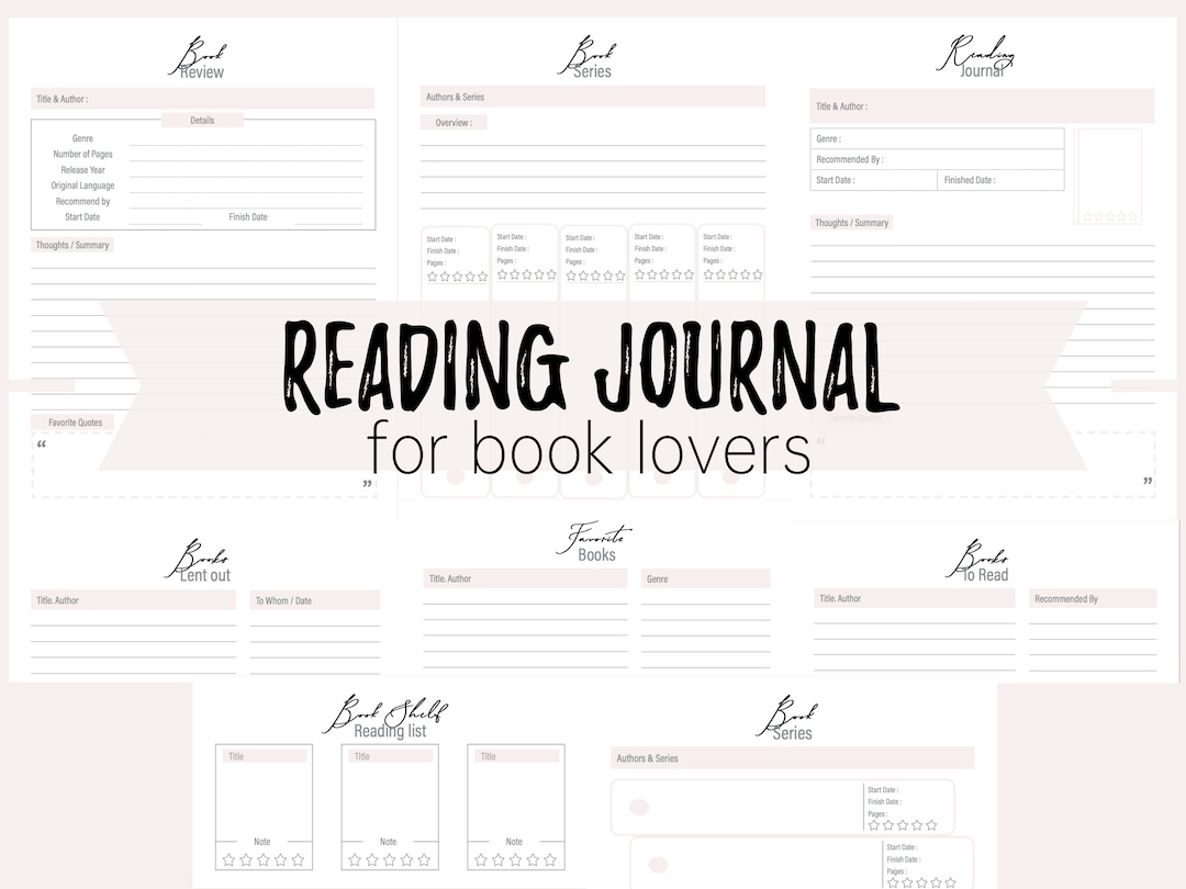 Reading Journal- Printable PDF for Book Lovers- 13 Pages - Etsy