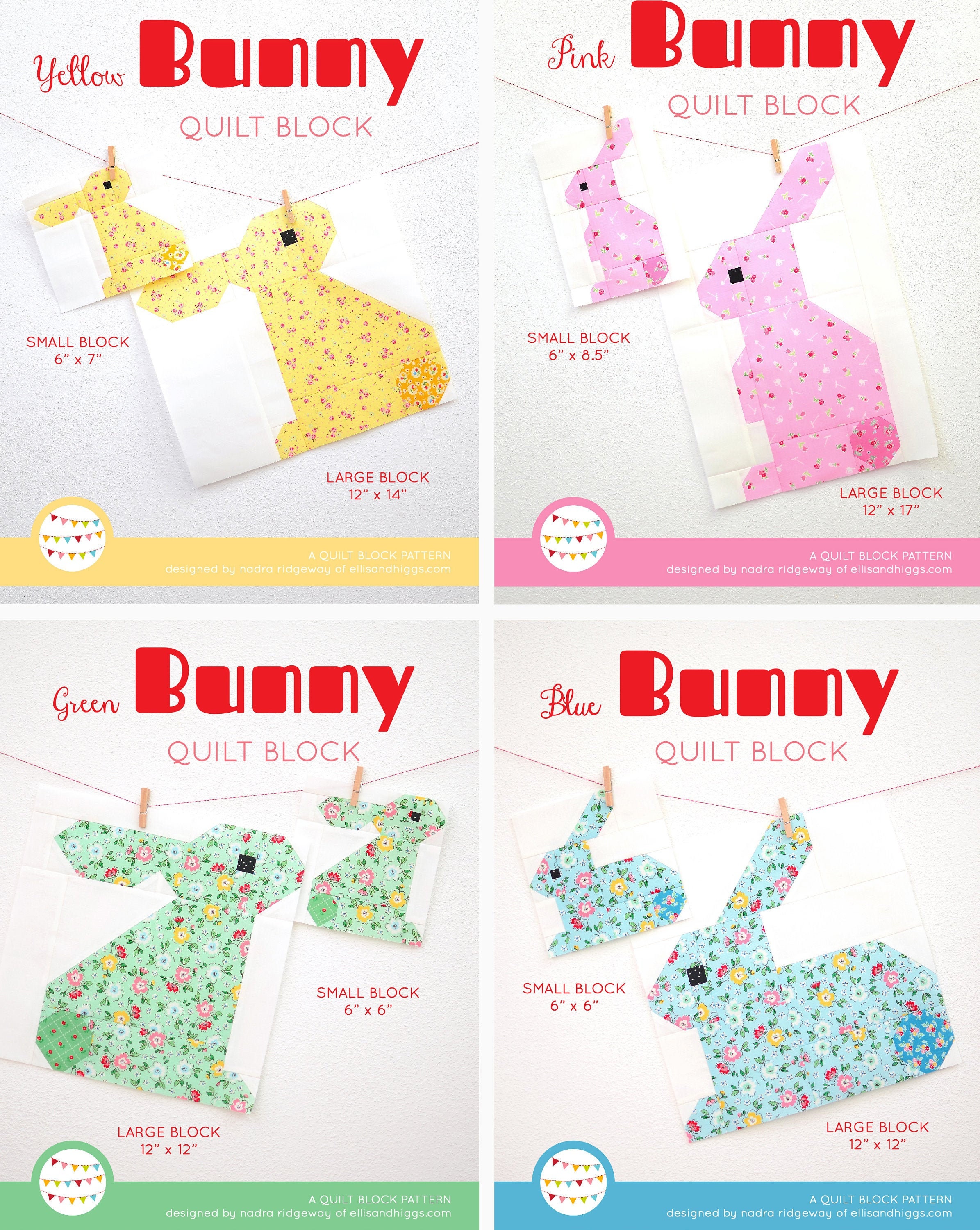 PDF Bunny Pattern Bundle, Reverse Instructions & Bunny Bunch Mini Quilt ...