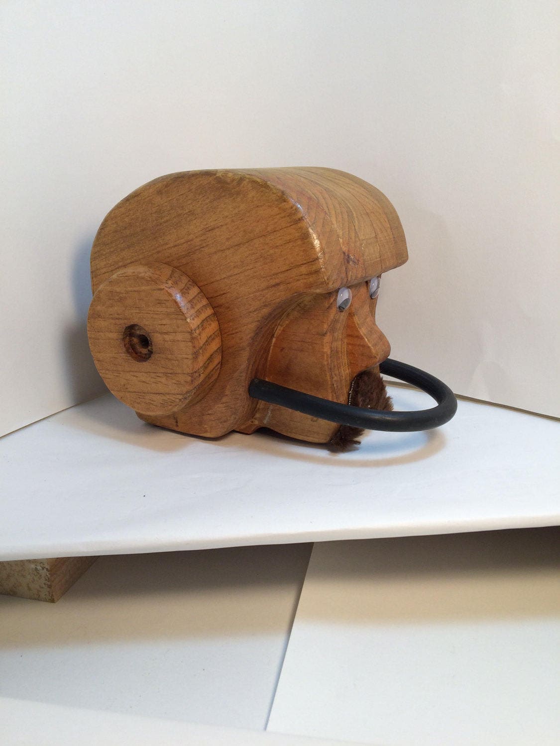 Wooden Old-fashioned football helmet coin bank (with hidden coin access)