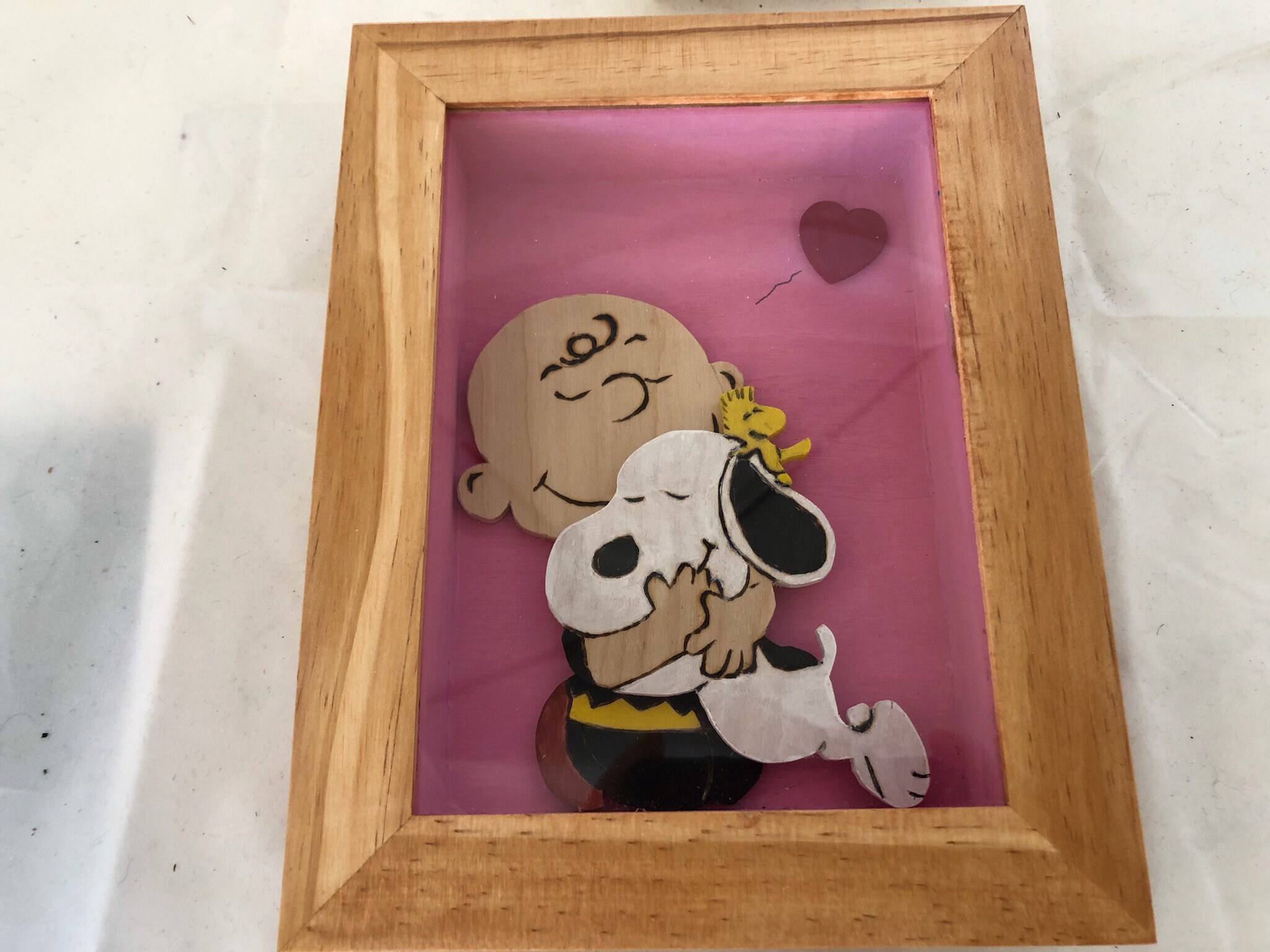 Wooden Shadow Box with Charlie Brown, Snoopy, and Woodstock