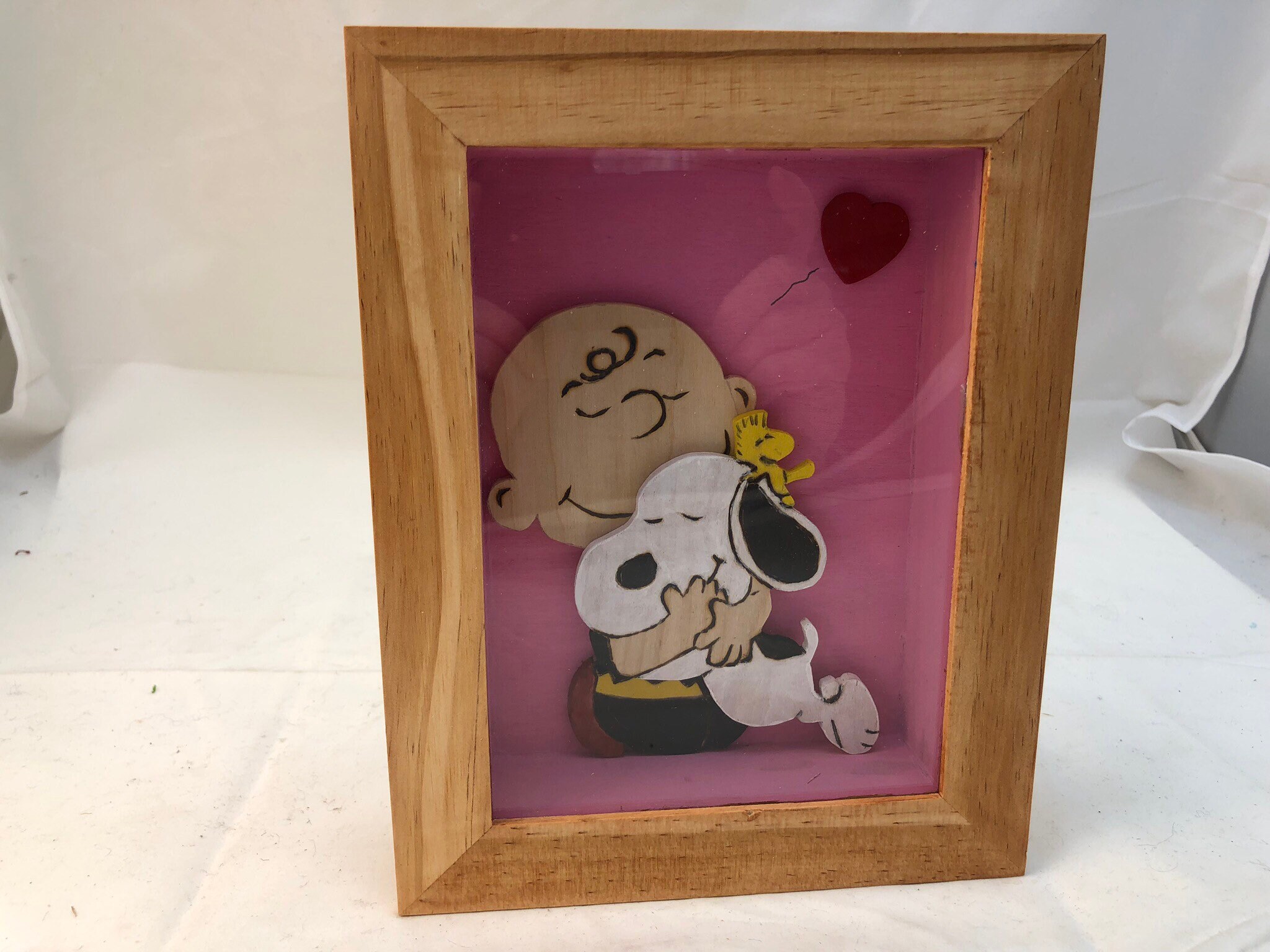 Wooden Shadow Box with Charlie Brown, Snoopy, and Woodstock