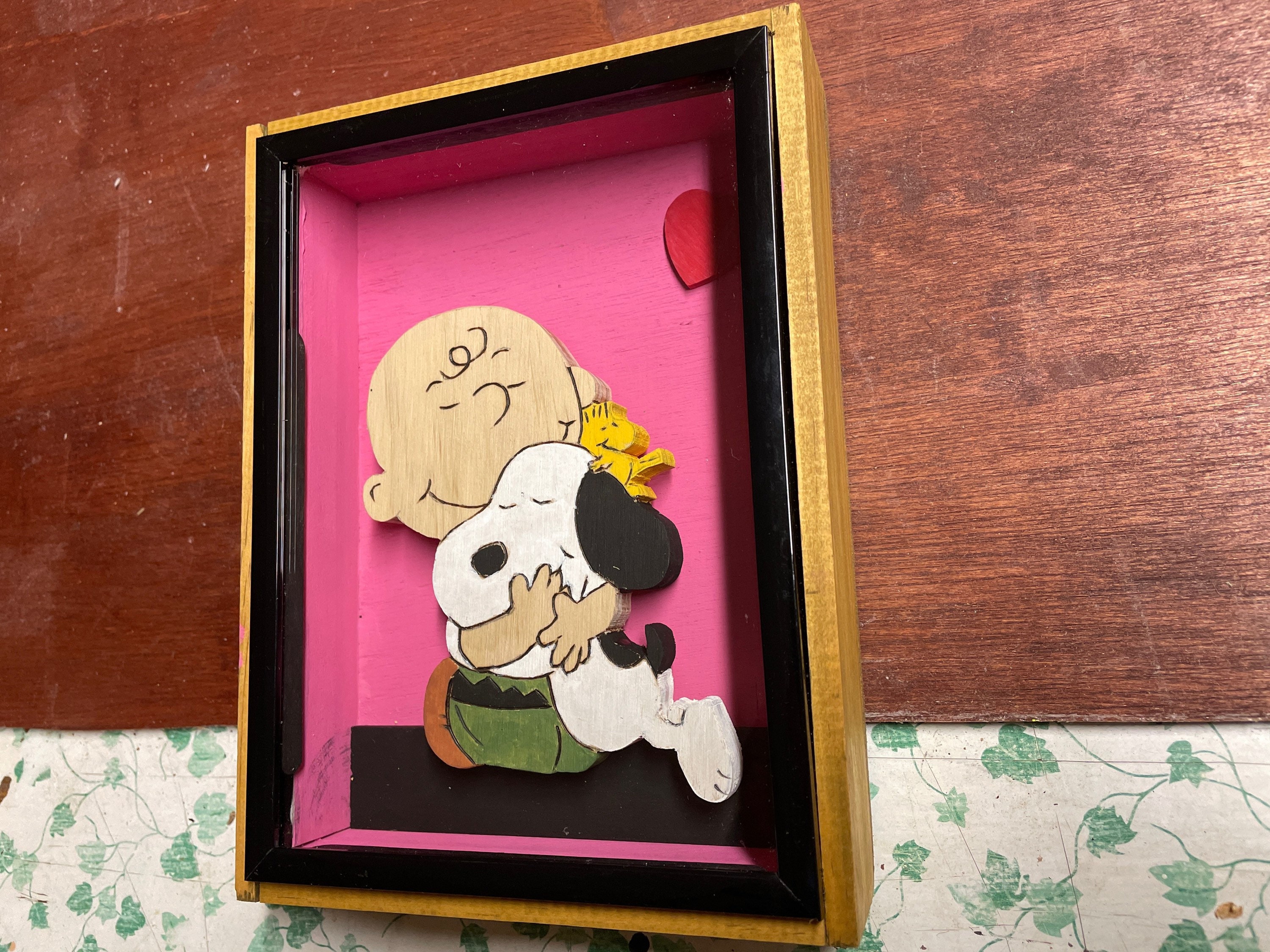 Wooden Shadow Box with Charlie Brown, Snoopy, and Woodstock