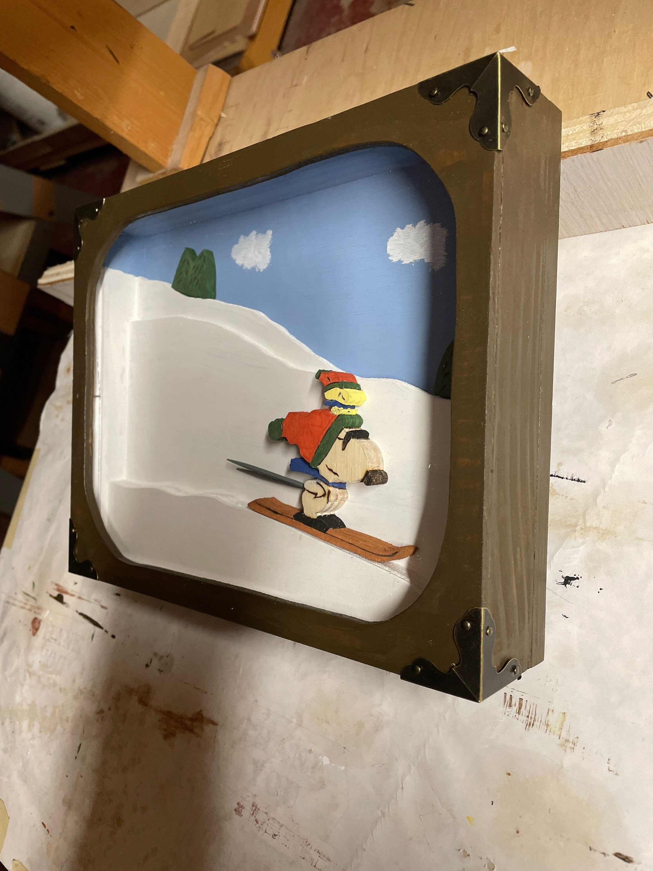 Wooden Shadow Box with Snoopy and Woodstock