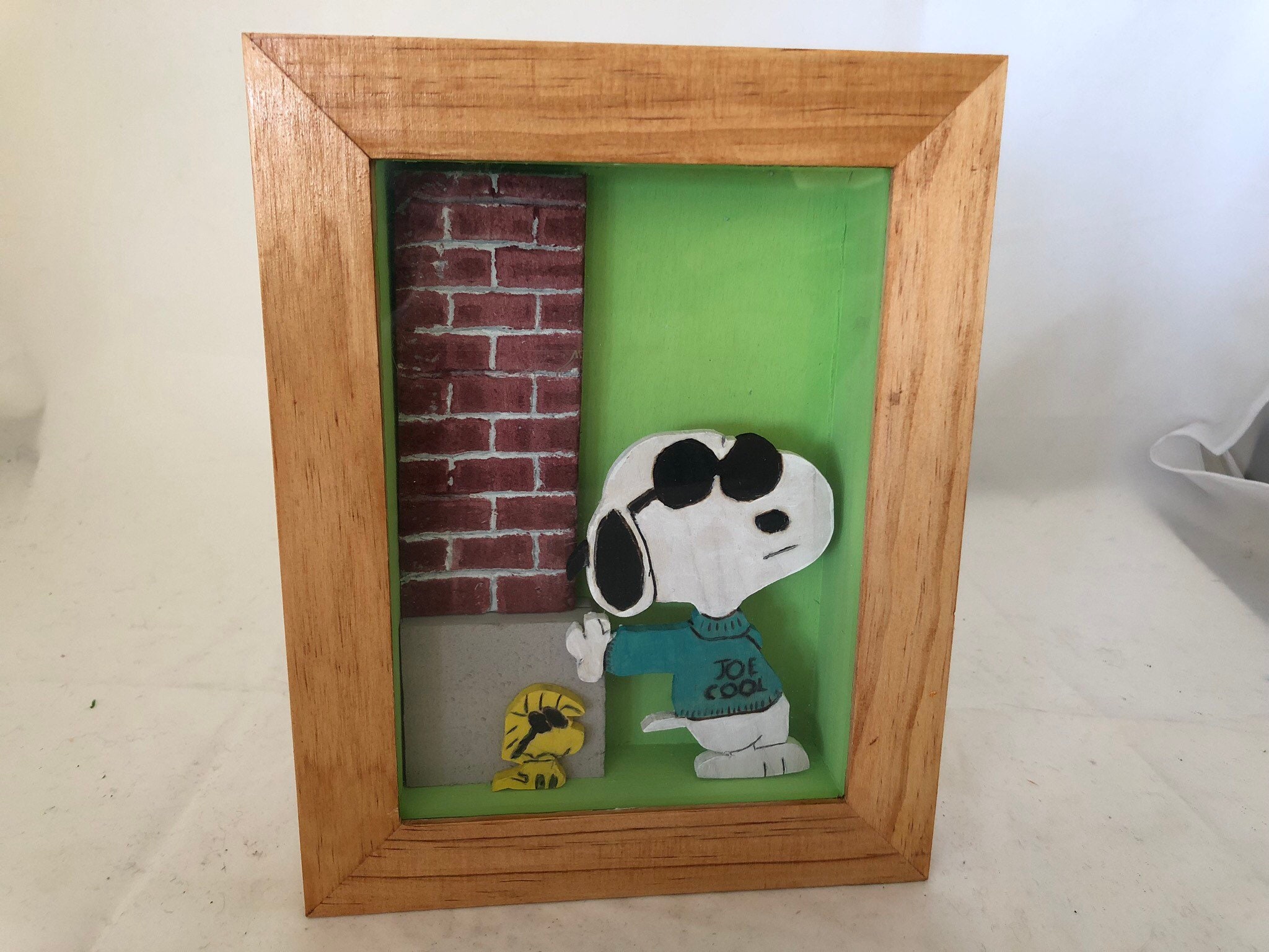 Wooden Shadow Box with Snoopy and Woodstock