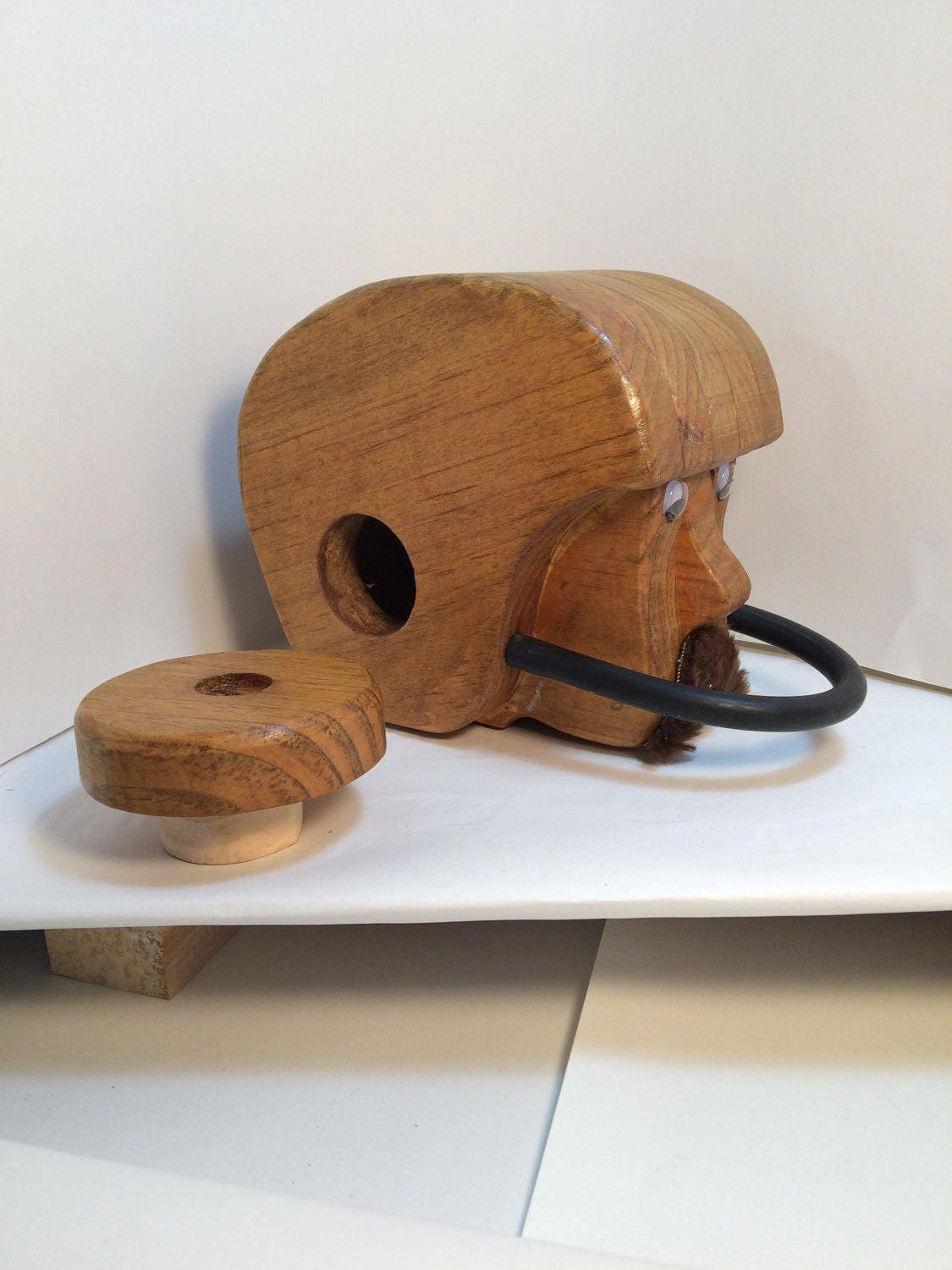Wooden Old-fashioned football helmet coin bank (with hidden coin access)