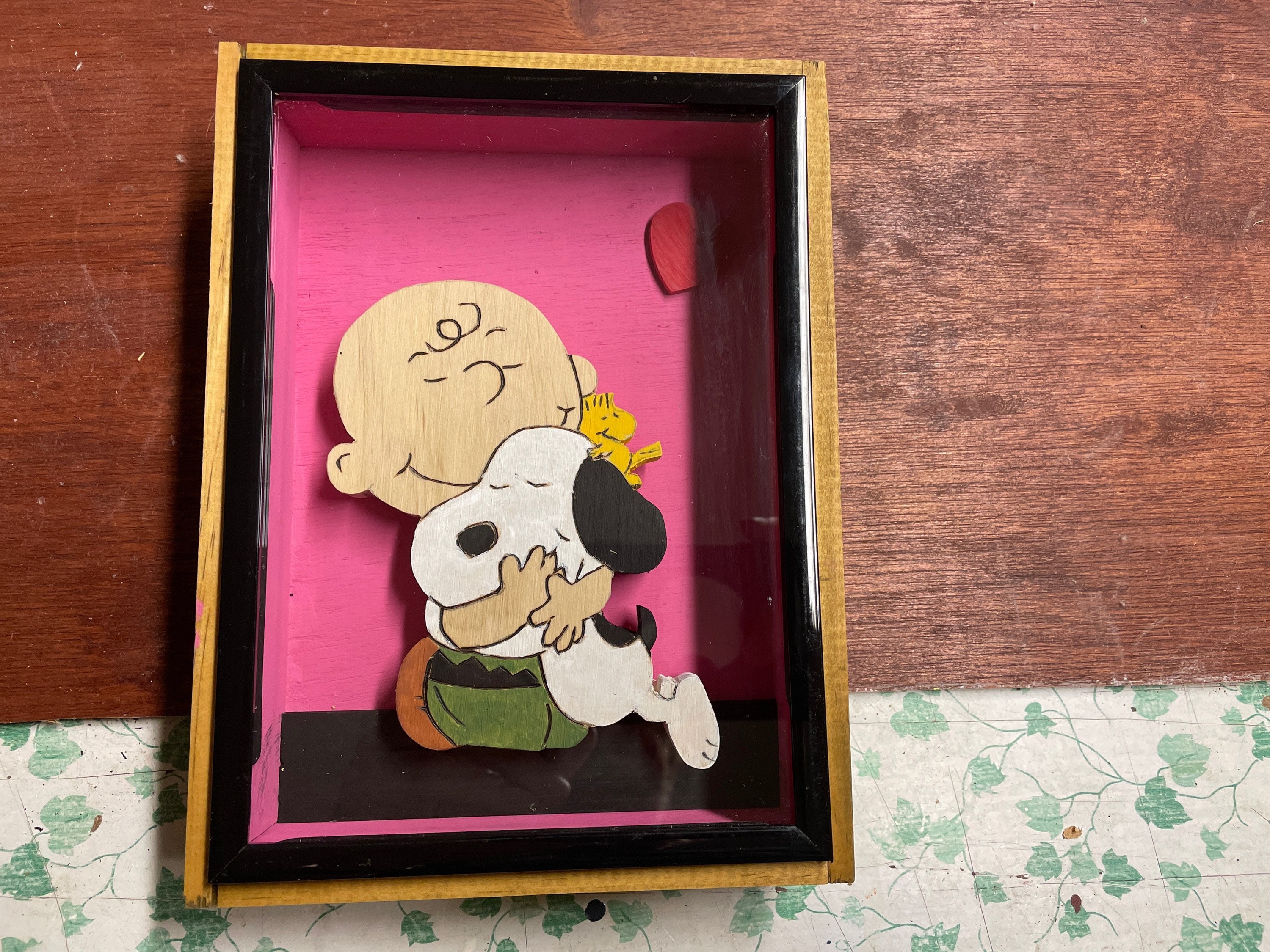 Wooden Shadow Box with Charlie Brown, Snoopy, and Woodstock