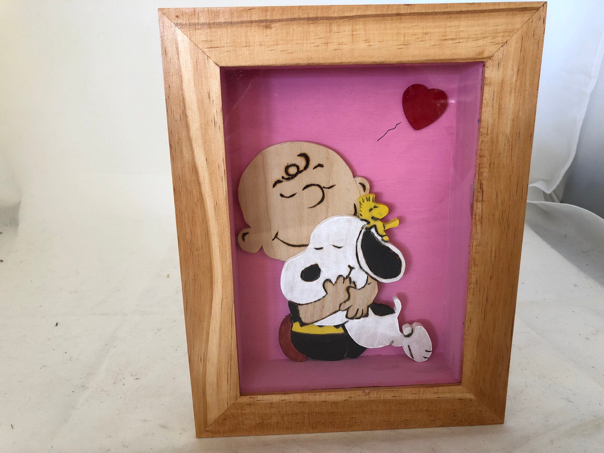 Wooden Shadow Box with Charlie Brown, Snoopy, and Woodstock