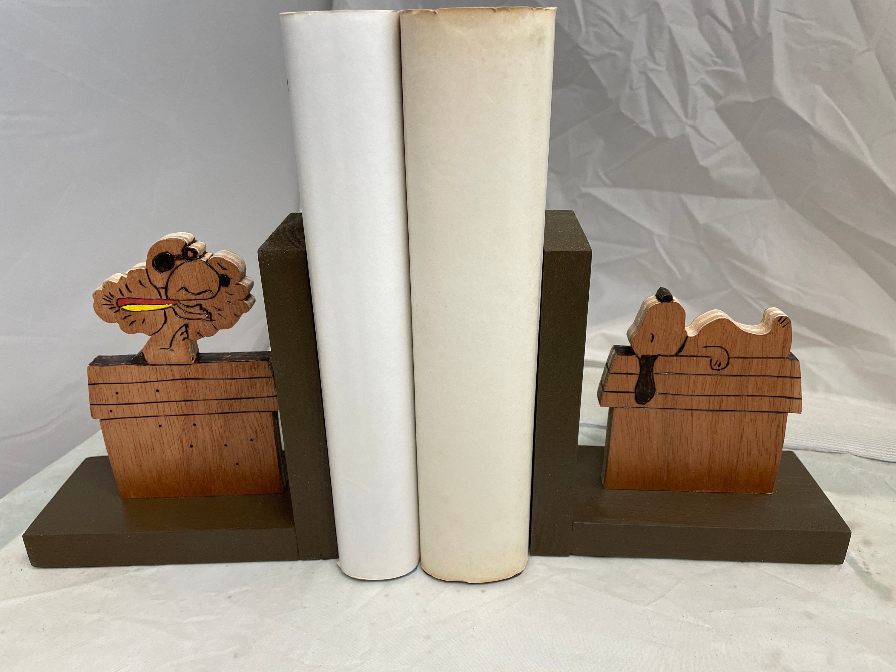 Wooden Snoopy bookends
