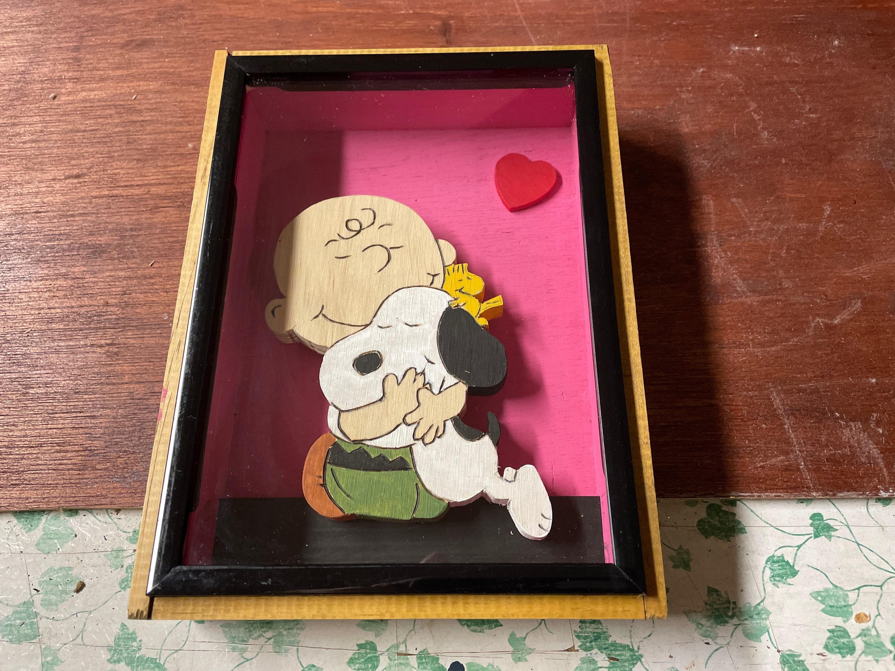 Wooden Shadow Box with Charlie Brown, Snoopy, and Woodstock