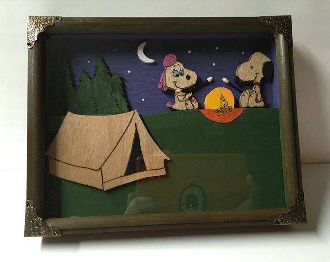 Wooden Shadow Box of Snoopy and Fifi Camping - Etsy