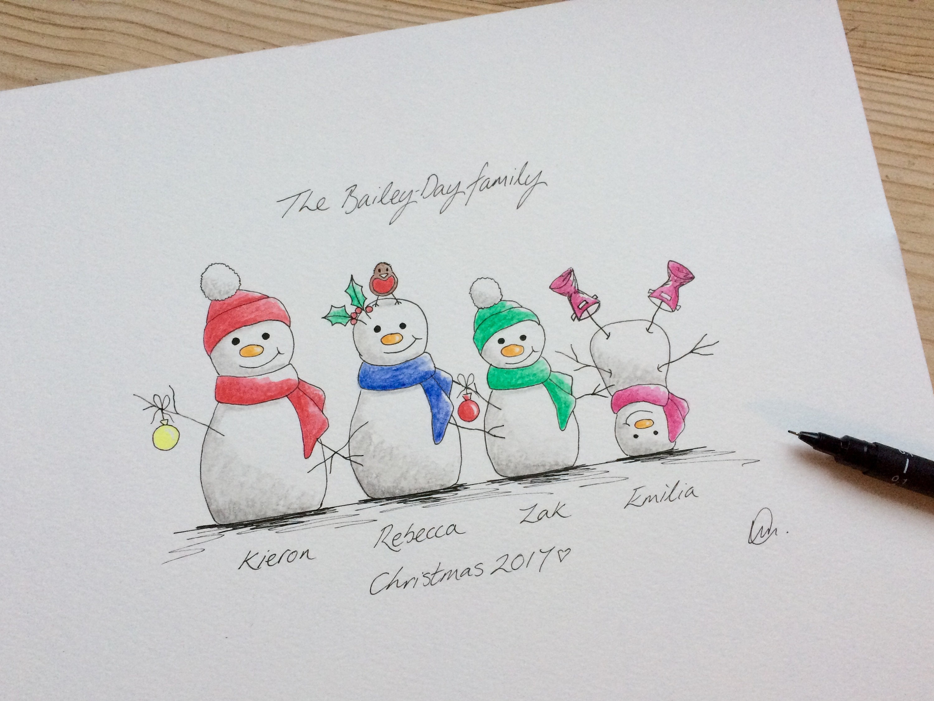 Snowmen Family Portrait | Hand Drawn | Hand Painted | Personalised ...