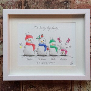 Snowmen Family Portrait Hand Drawn Hand Painted - Etsy