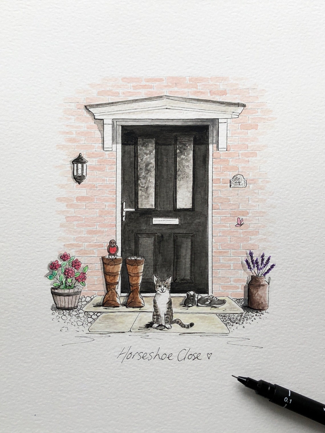 Front Door Portrait Family Portrait Hand Drawn Painted - Etsy