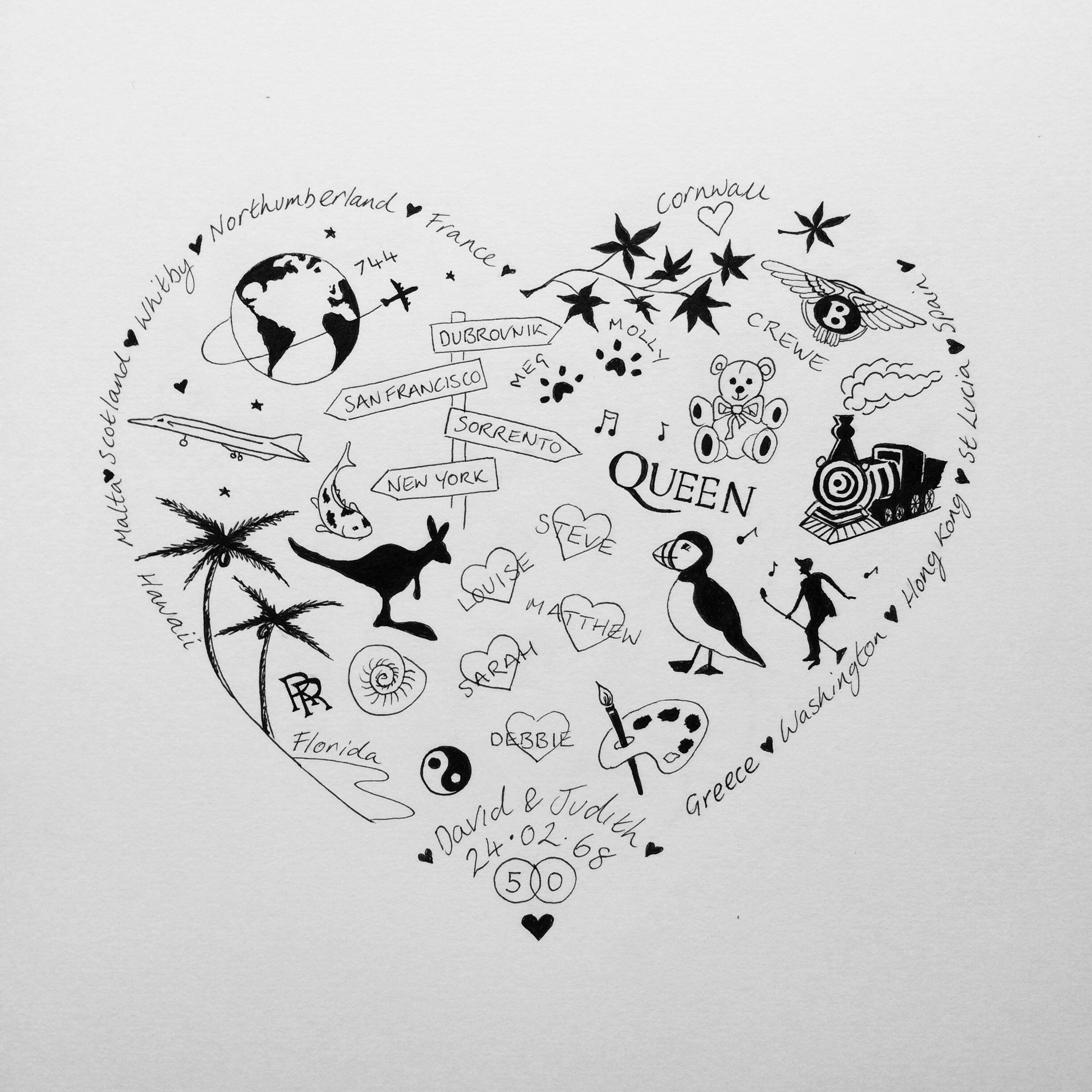 Personalised Memory Heart Hand Drawn Filled Heart Original - Etsy