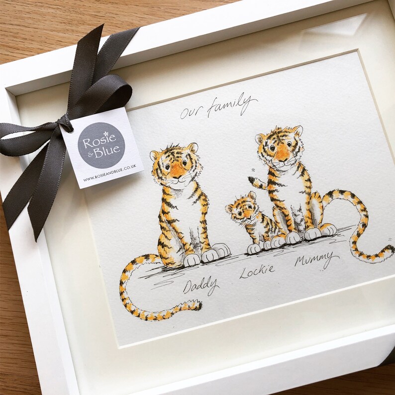 Tiger Family Portrait Hand Drawn Hand Painted | Etsy