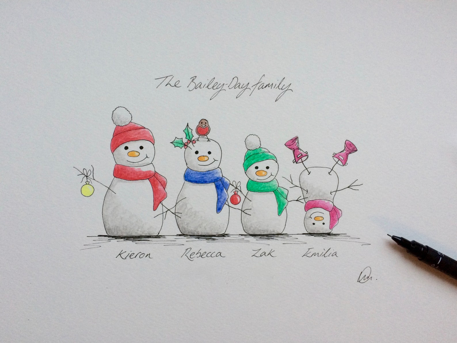 Snowmen Family Portrait | Hand Drawn | Hand Painted | Personalised ...
