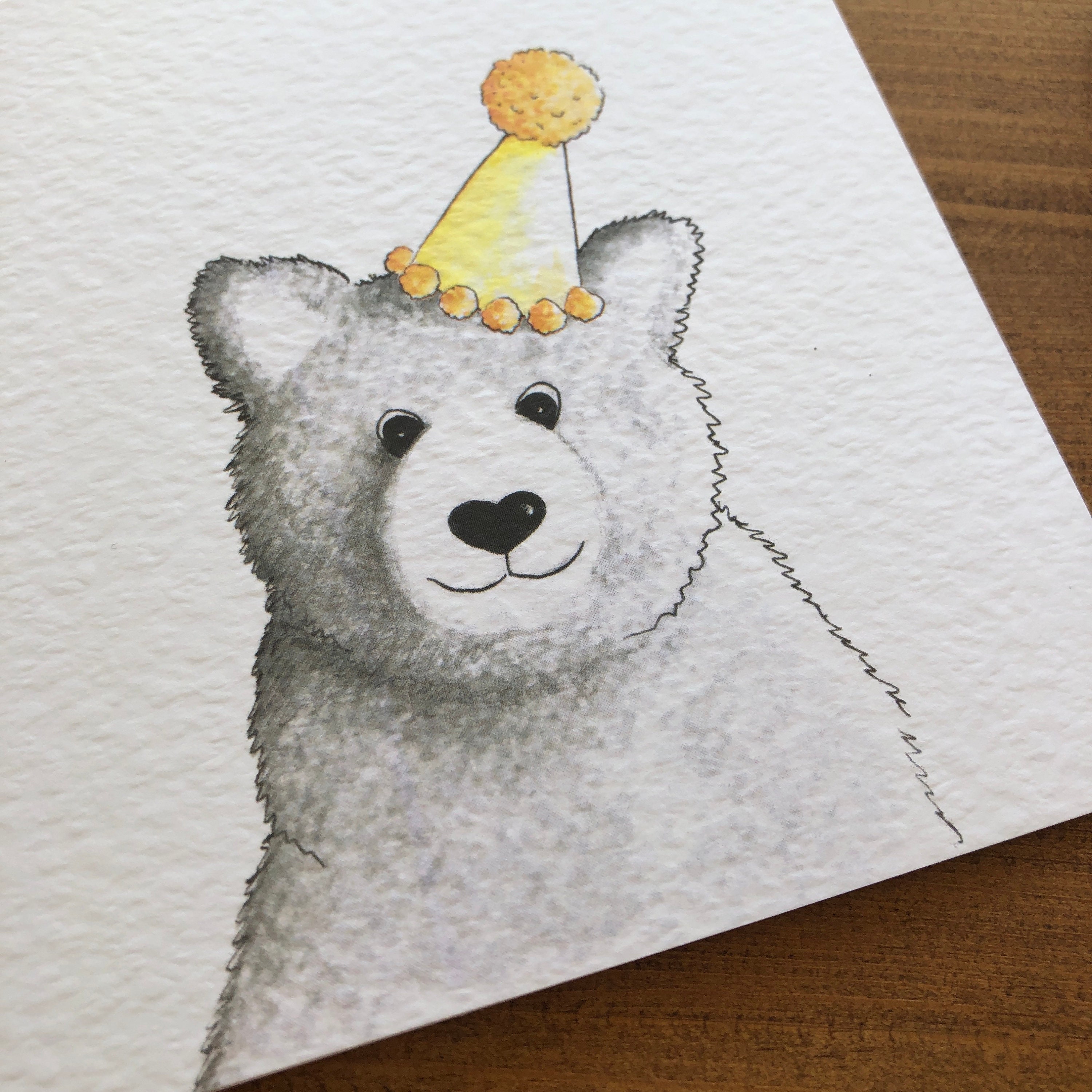 Birthday Bear | Yellow | Greeting Card | Hand Drawn Art | Animal Card ...