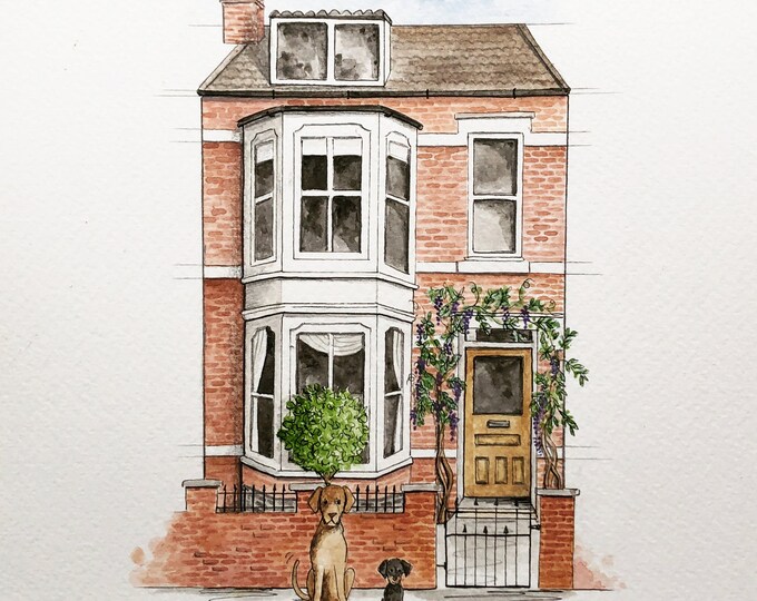 House Portrait Venue Portrait Hand Drawn Hand Painted Personalised Art ...