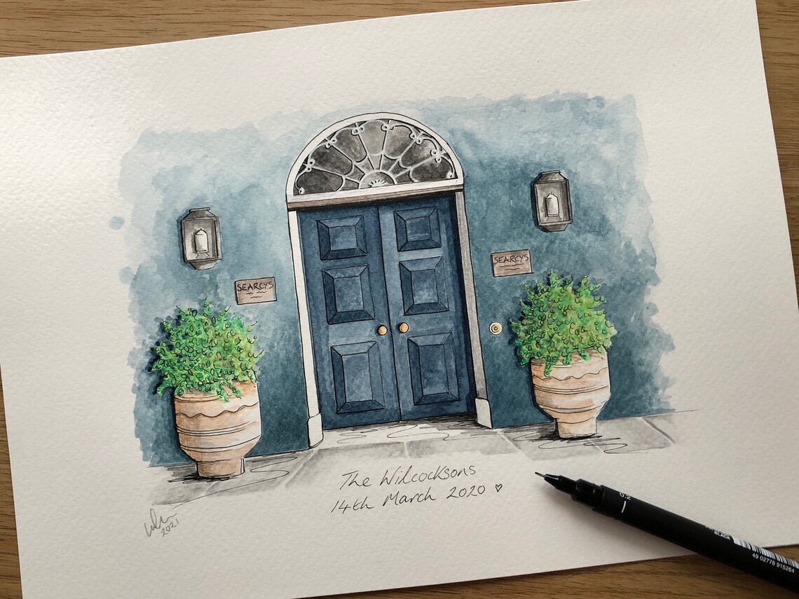 Front Door Portrait Family Portrait Hand Drawn Painted - Etsy