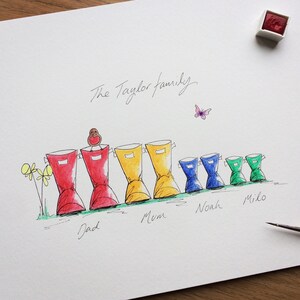 Family Portrait | Personalised | Wellies | Hand Drawn | Hand Painted ...