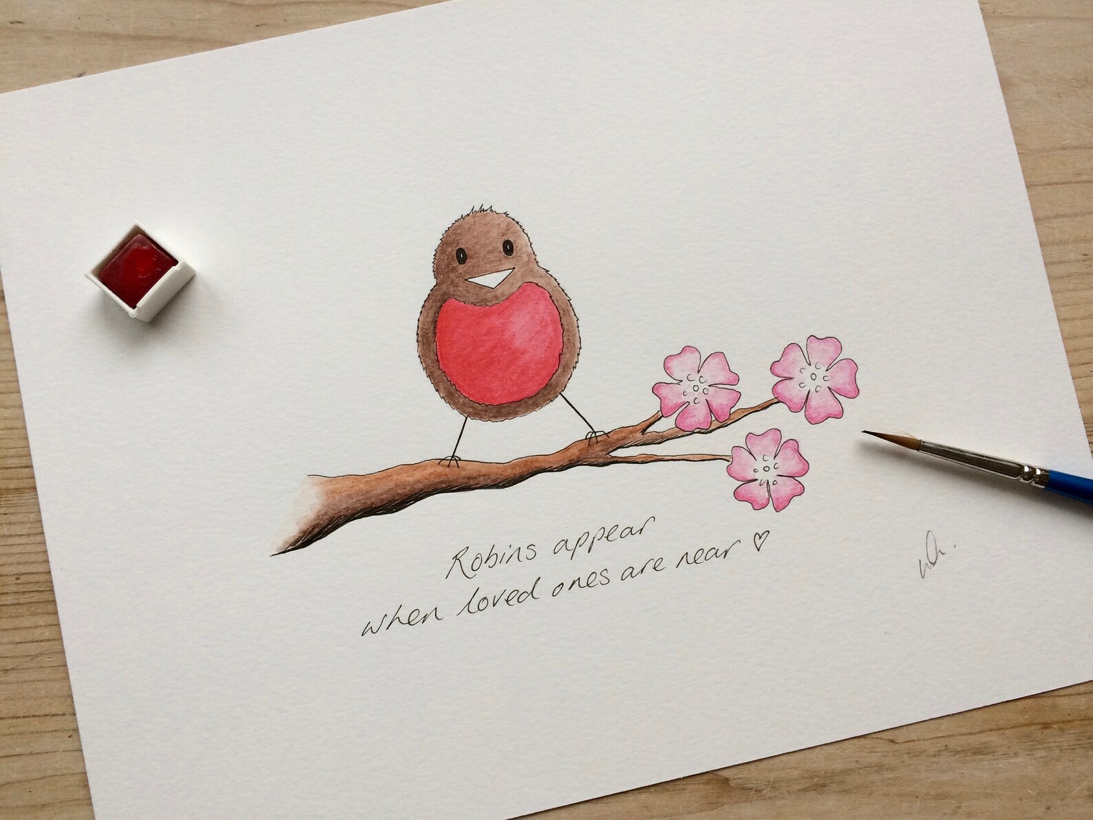 Robins Appear When Loved Ones Are Near | Robin | Hand Drawn & Painted ...