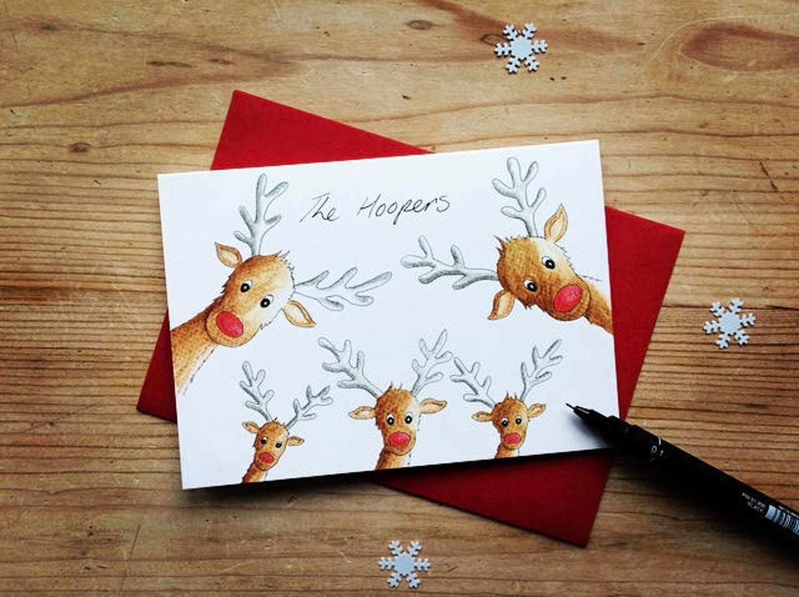 Personalised Christmas Cards. Family of Reindeers. Your | Etsy