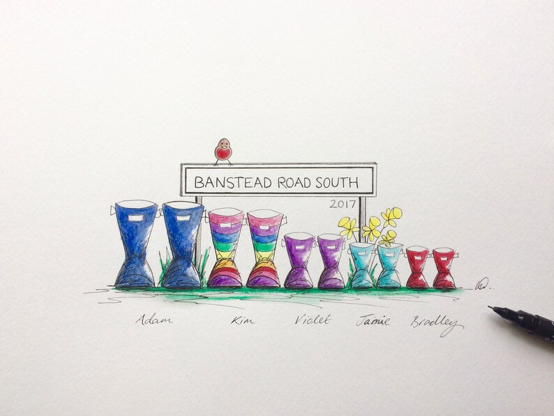 Family Portrait Street Name Wellies Family Welly Boot - Etsy