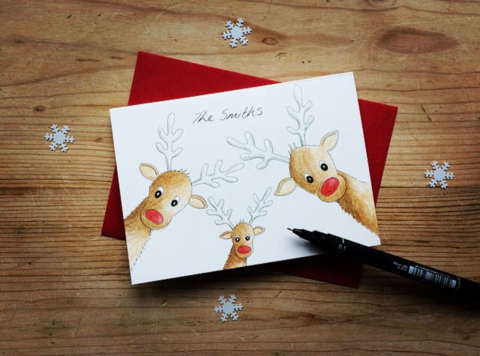 Personalised Christmas Cards. Family of Reindeers. Your | Etsy