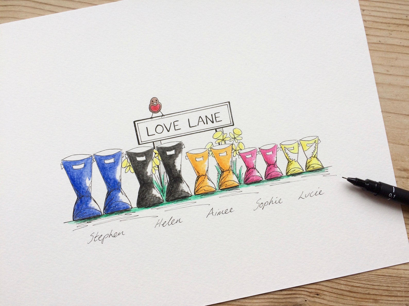 Family Portrait | Street Name Wellies | Family Welly Boot | Hand Drawn ...