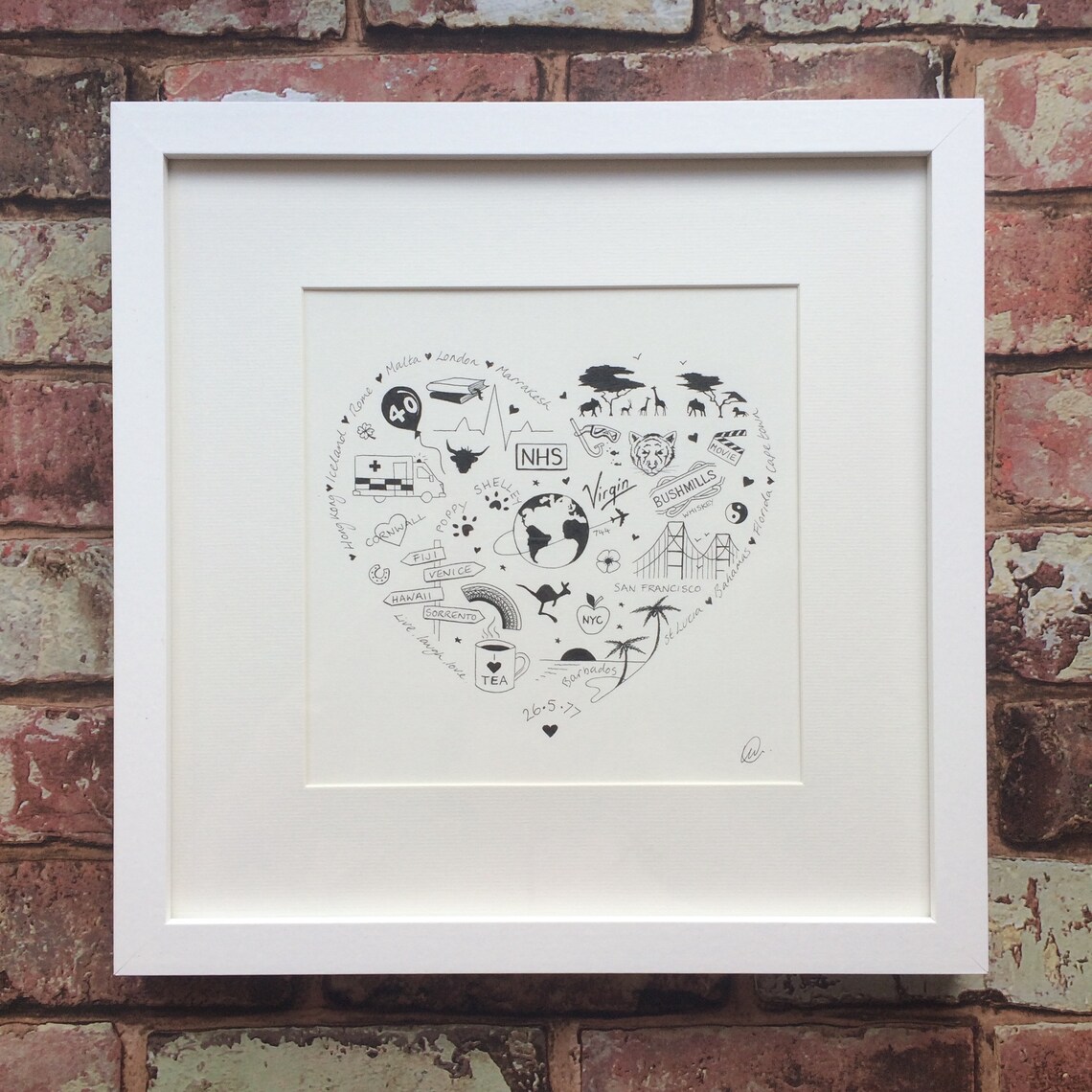Personalised Memory Heart Hand Drawn Filled Heart Original - Etsy