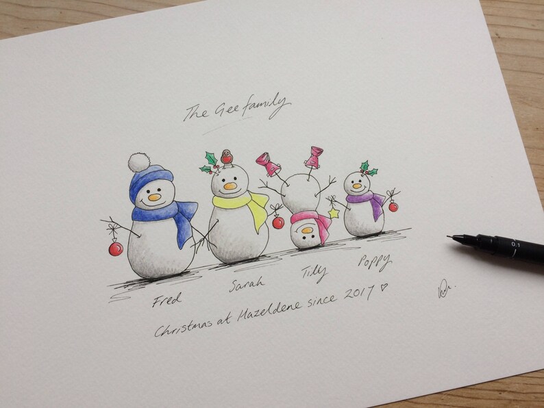 Snowmen Family Portrait Hand Drawn Hand Painted - Etsy UK