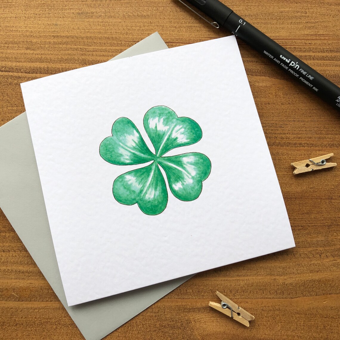 Good luck card Greeting card Hand drawn art Blank card | Etsy