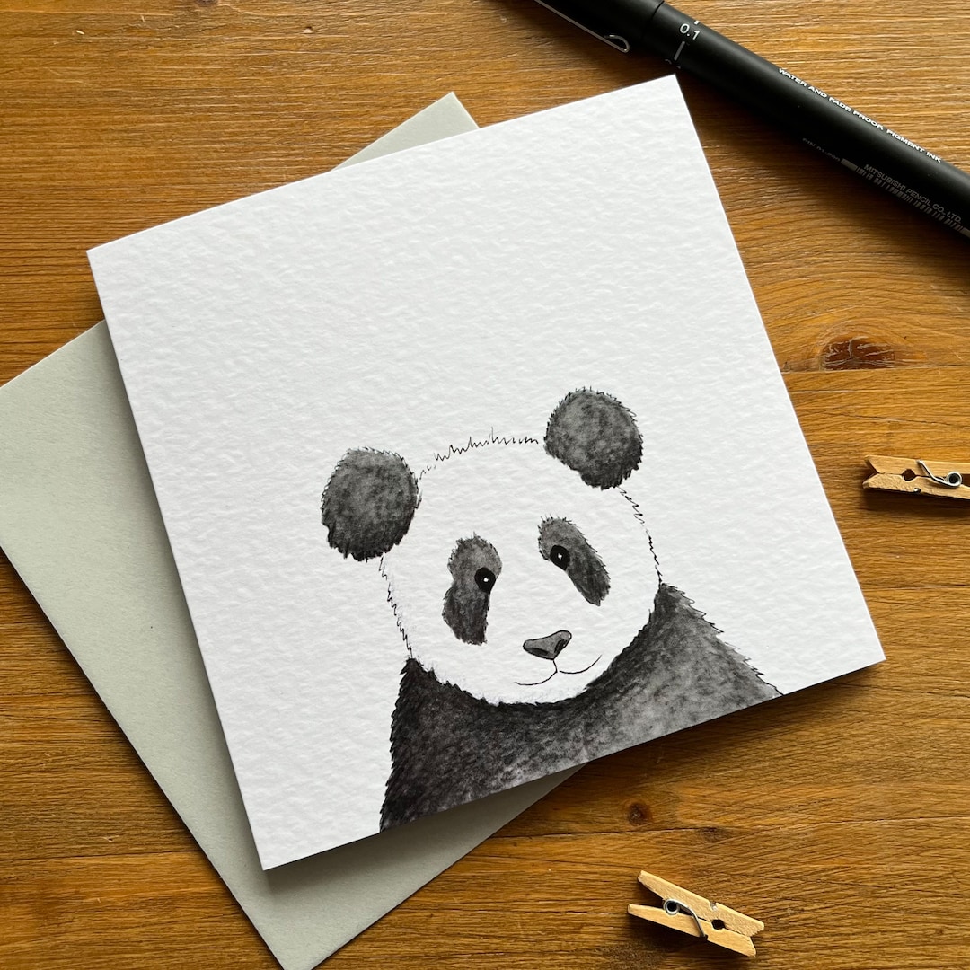 Panda Card | Hello | Greeting Card | Hand Drawn Art | Animal Card ...