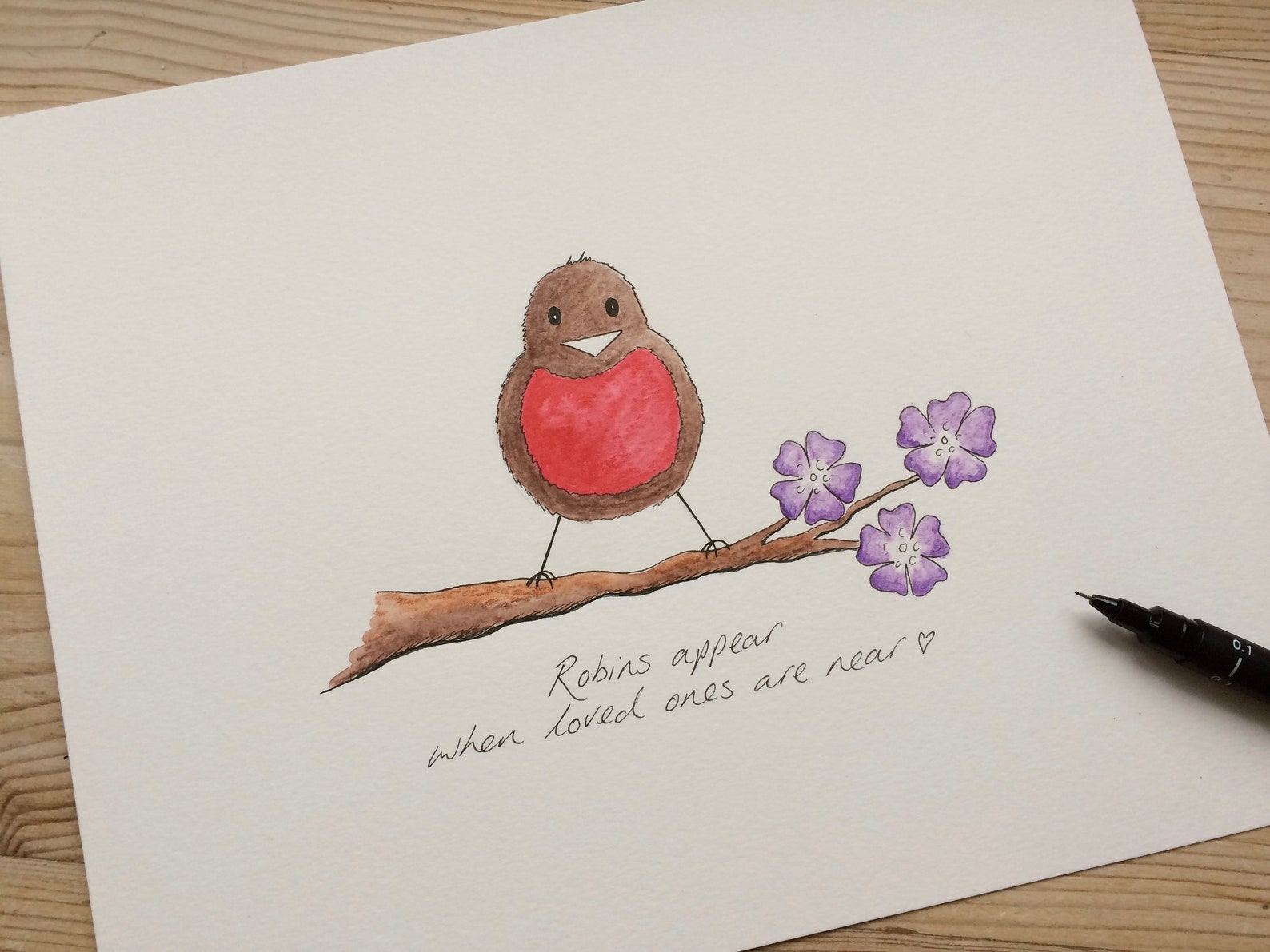 Robins Appear When Loved Ones Are Near | Robin | Hand Drawn & Painted ...