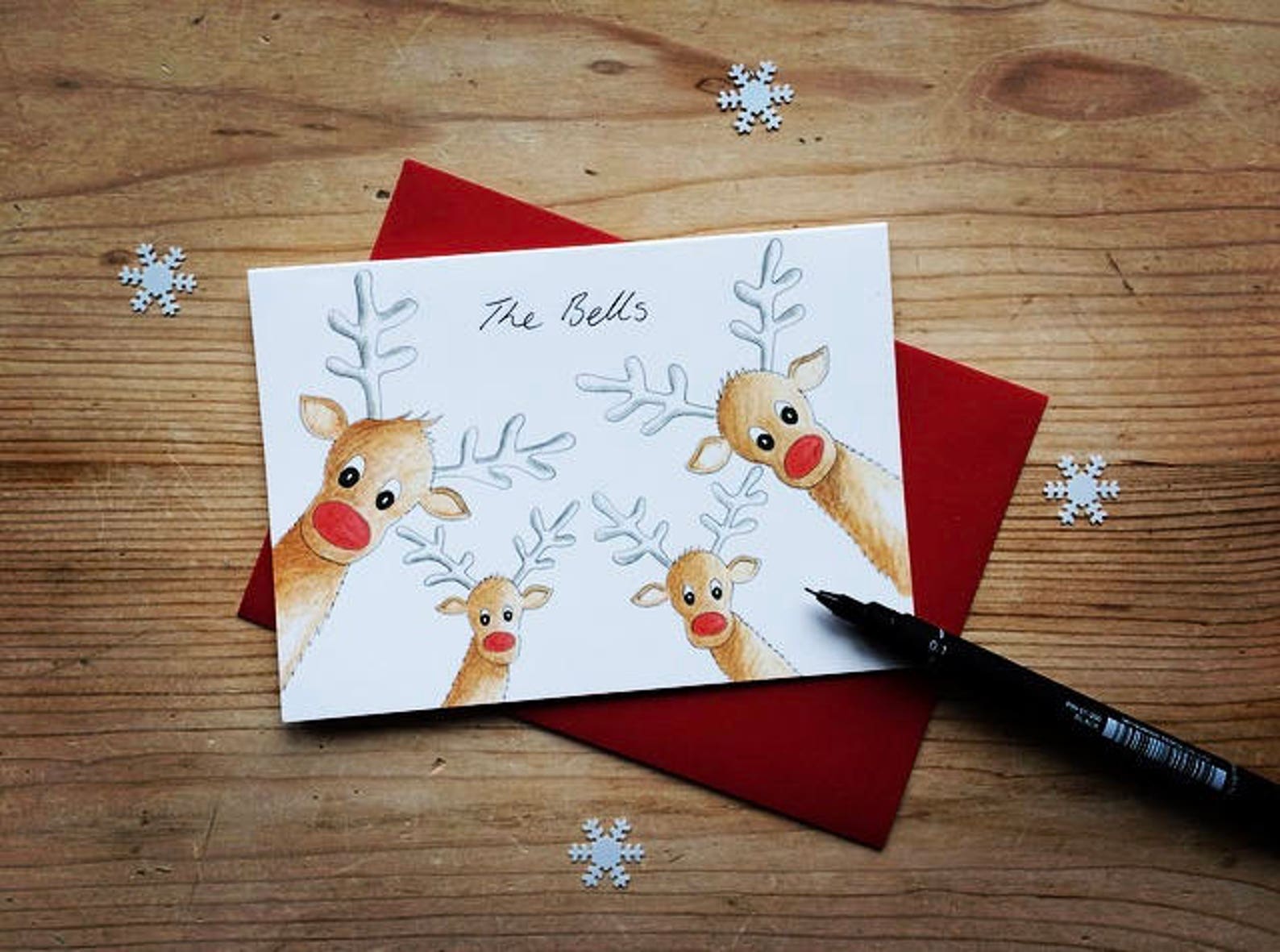 Personalised Christmas Cards. Family of Reindeers. Your | Etsy