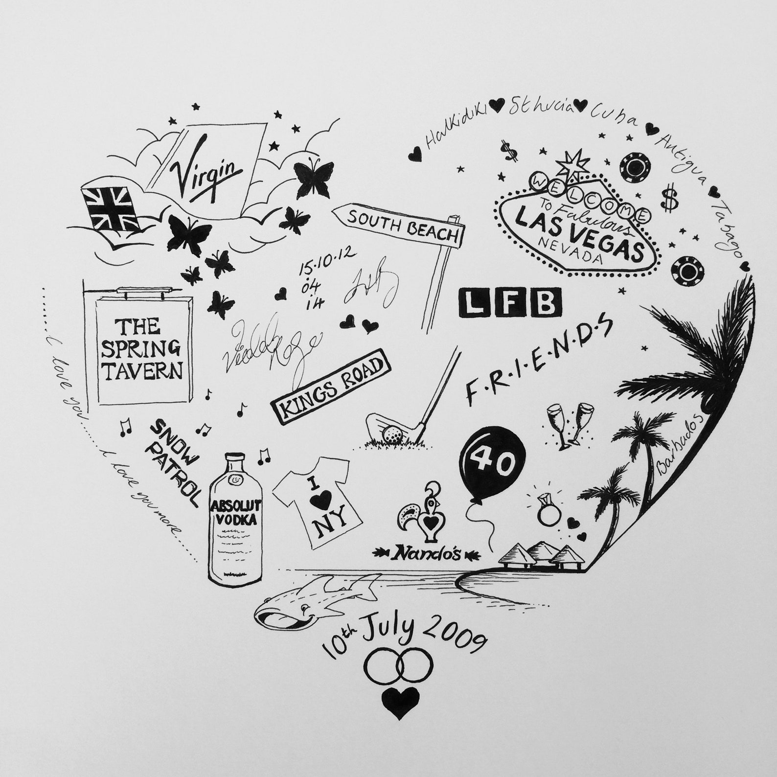 Personalised Memory Heart Hand Drawn Filled Heart Original - Etsy