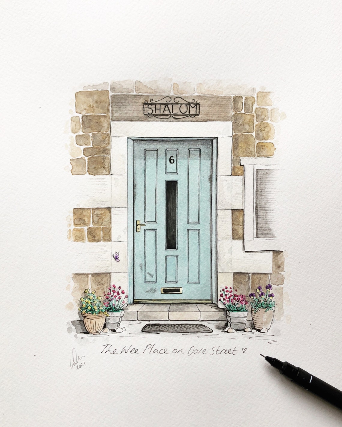 Front Door Portrait Family Portrait Hand Drawn Painted - Etsy