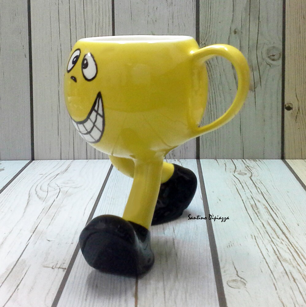 Funny Emoji mug Office Mug Face Cup on legs Yellow Coffee | Etsy