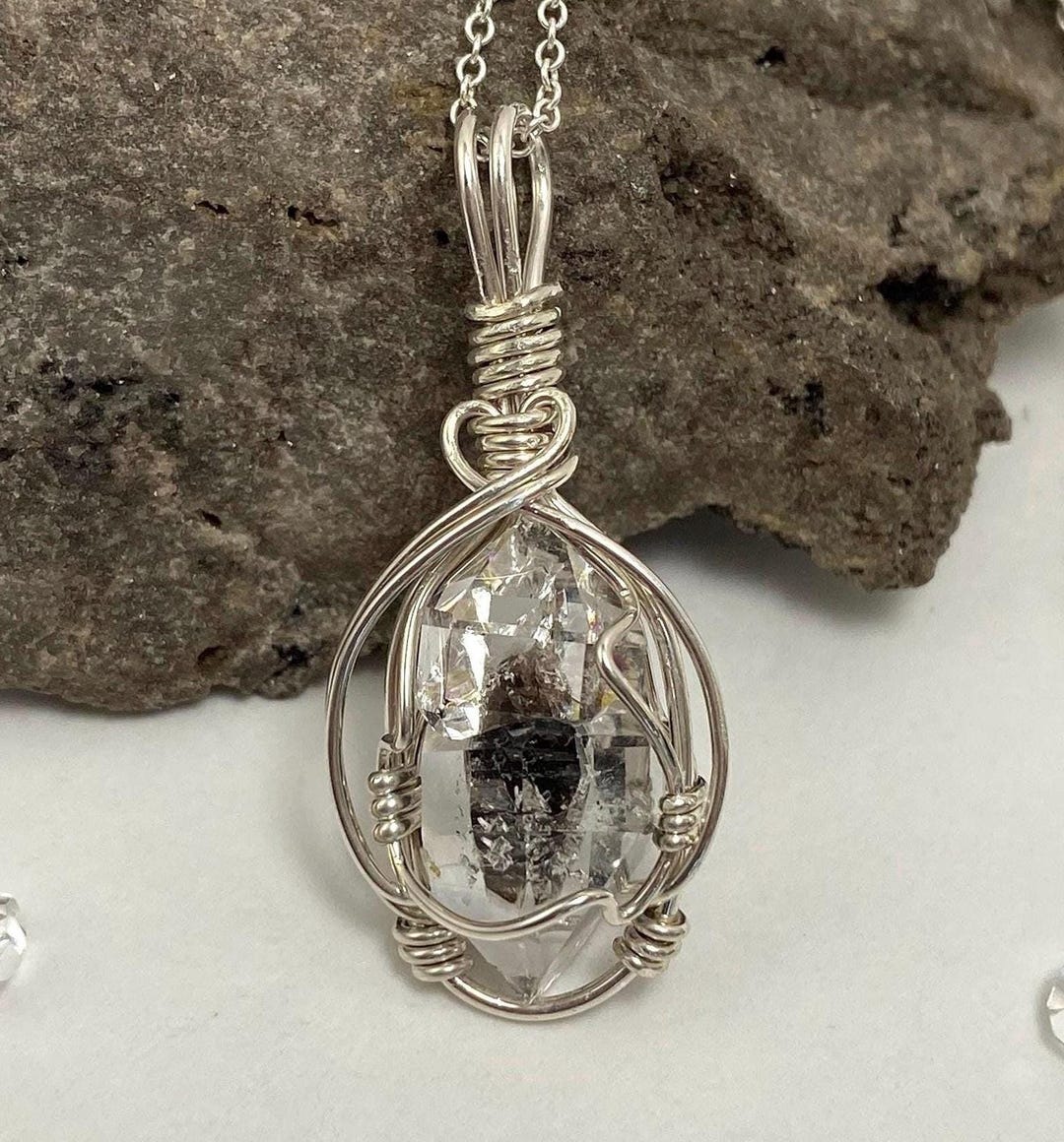 Black Carbon Phantom + Rainbow Inclusion Herkimer Diamond Pendant ...