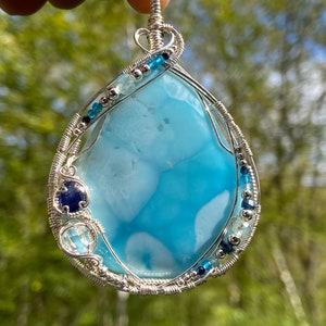Extra Large AA Larimar & NY Herkimer Diamond Quartz Crystal Pendant ...
