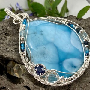 Extra Large AA Larimar & NY Herkimer Diamond Quartz Crystal Pendant ...