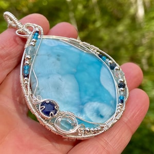 Extra Large AA Larimar & NY Herkimer Diamond Quartz Crystal Pendant ...