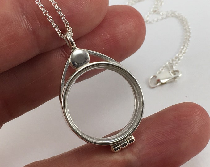 Sterling Silver Glass Locket Round Pendant. Wedding Bouquet Charm. 25mm ...