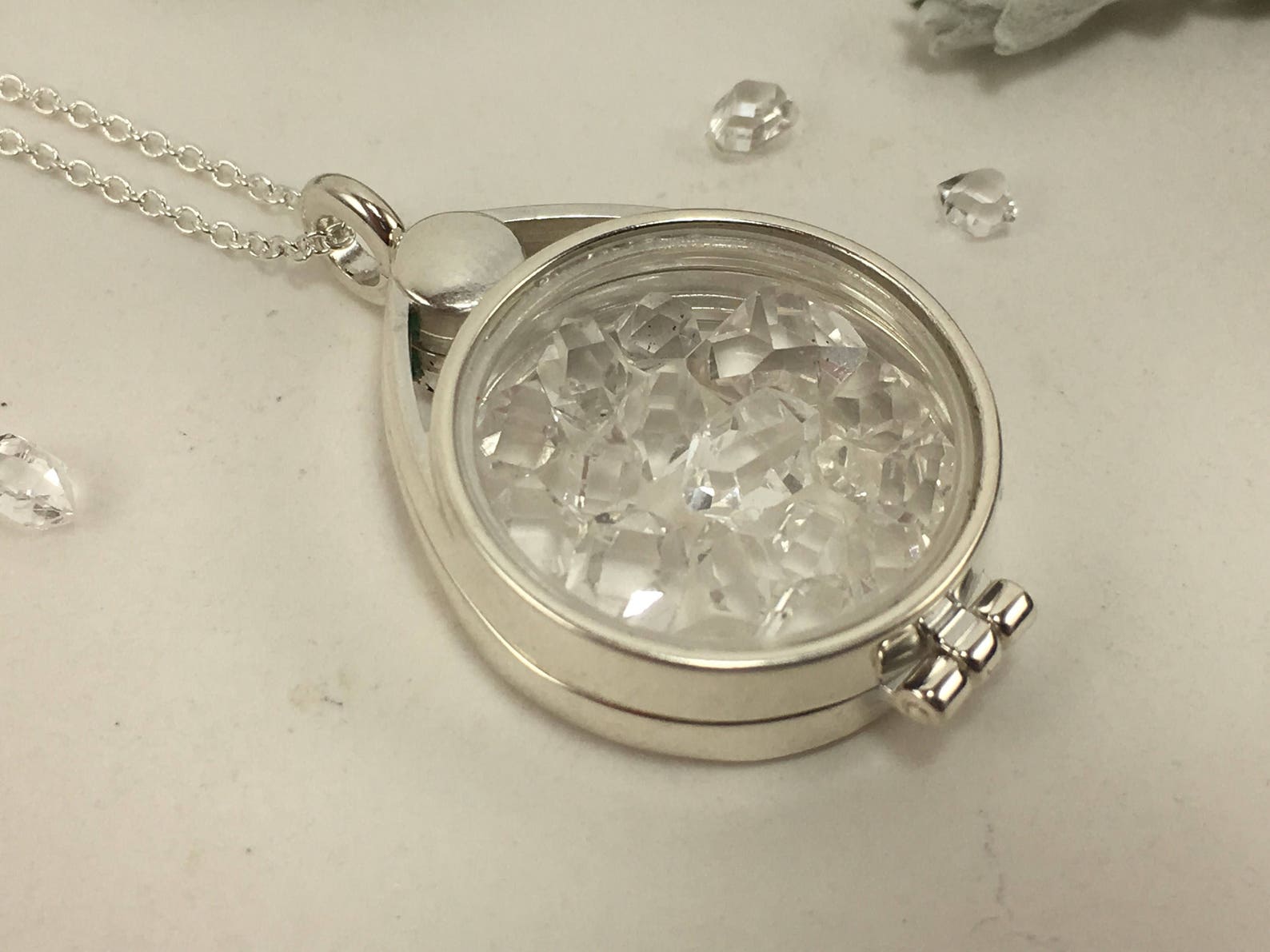 Herkimer Diamond Sterling Silver Glass Locket Necklace | Etsy