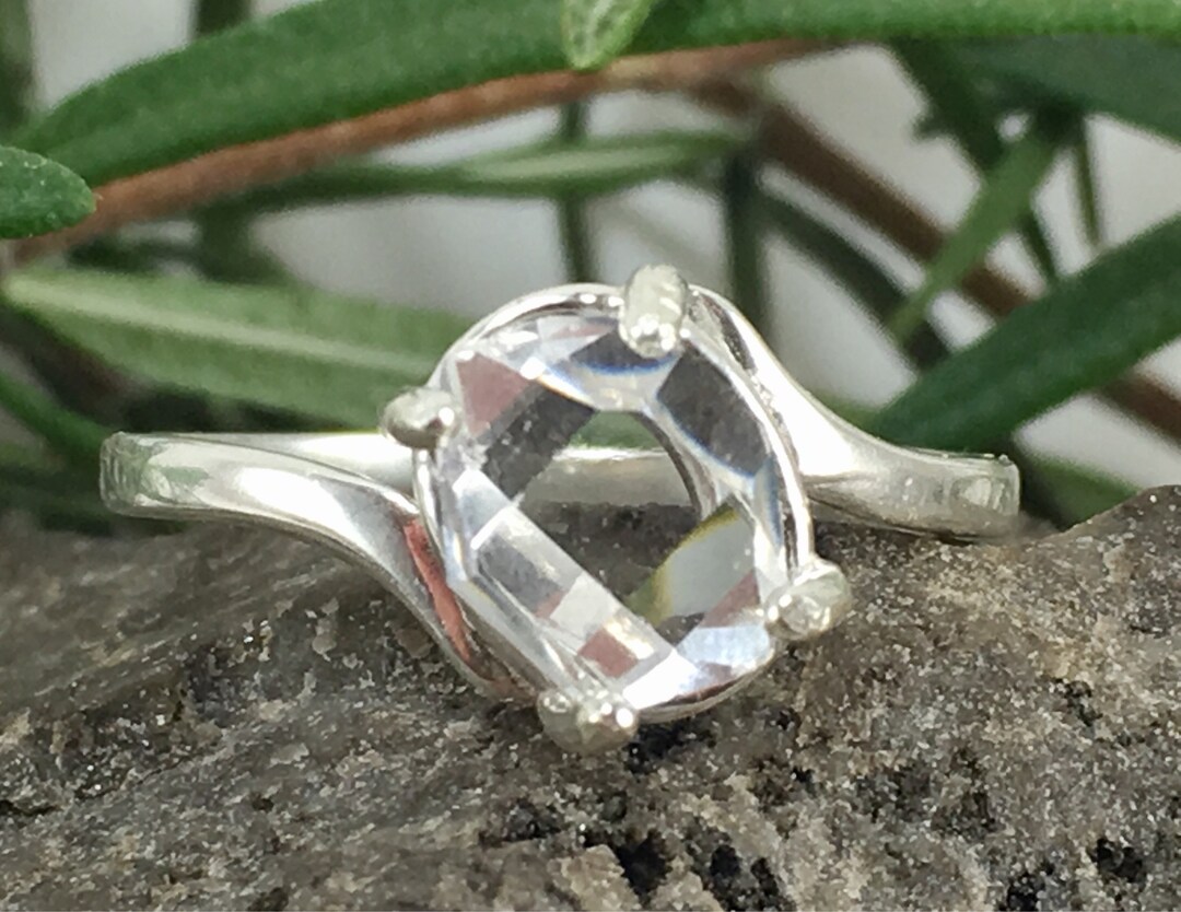 Herkimer Diamond Ring Sterling Silver Diagonal Setting Engagement Style ...