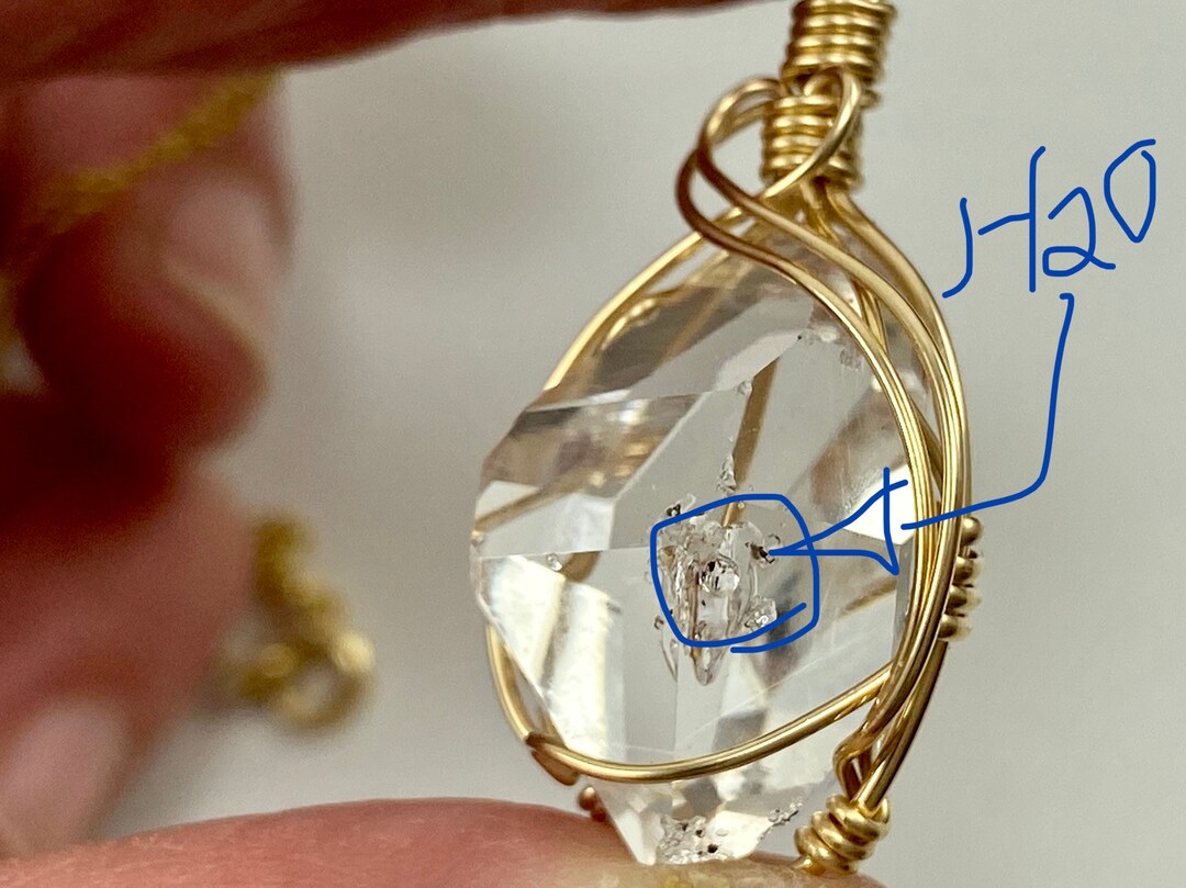 Herkimer Diamond Pendant H20 Water BUBBLE NY Quartz Crystal Pendant 14K ...