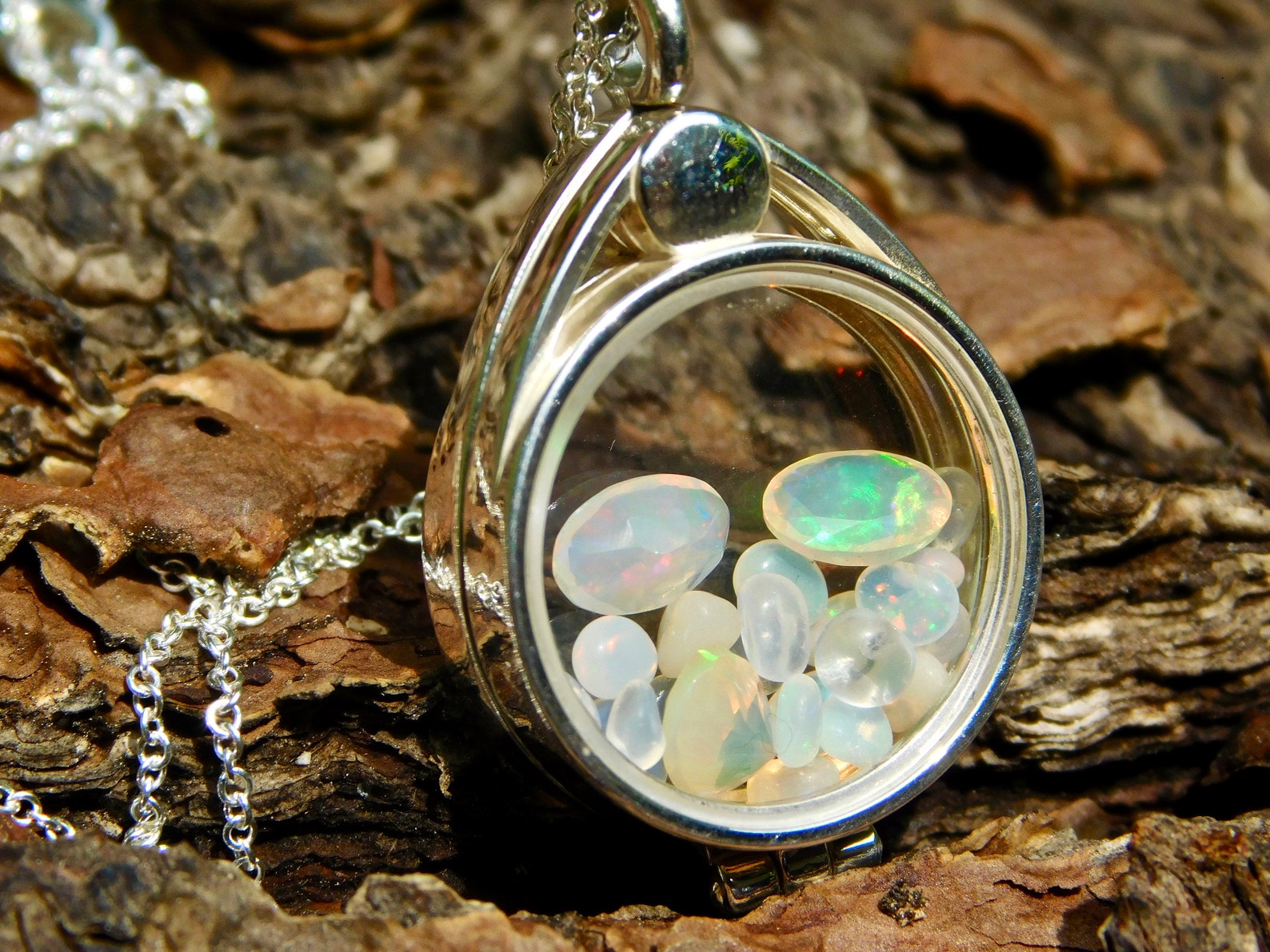 Ethiopian Opal Sterling Silver Floating Locket on Silver Chain - Etsy