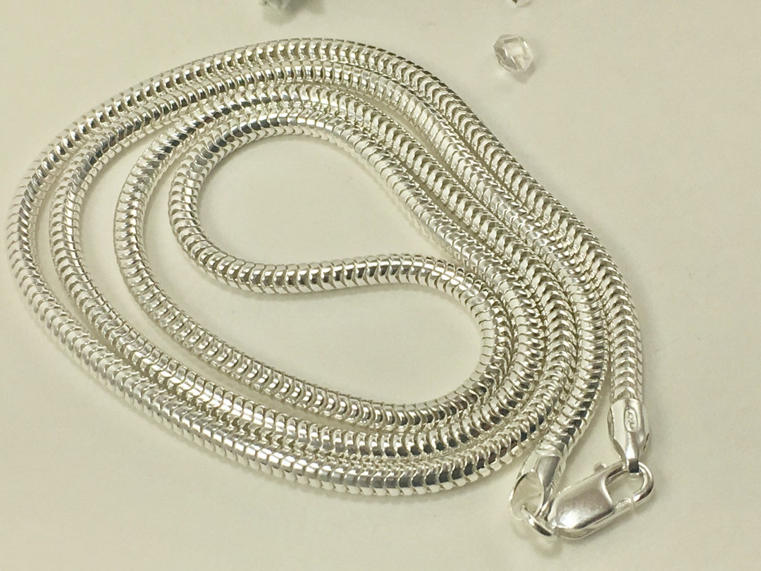 24" Sterling Silver Snake Chain 3mm Thick Sturdy Lobster Claw Clasp ...